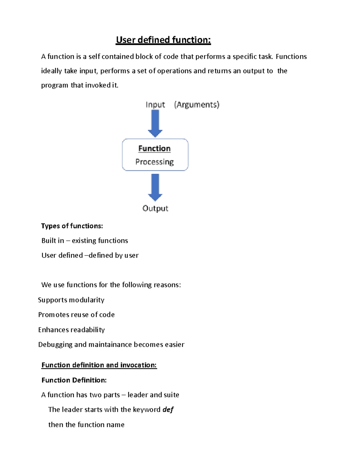 Function Definition Python Unit 2 User Defined Function A Function