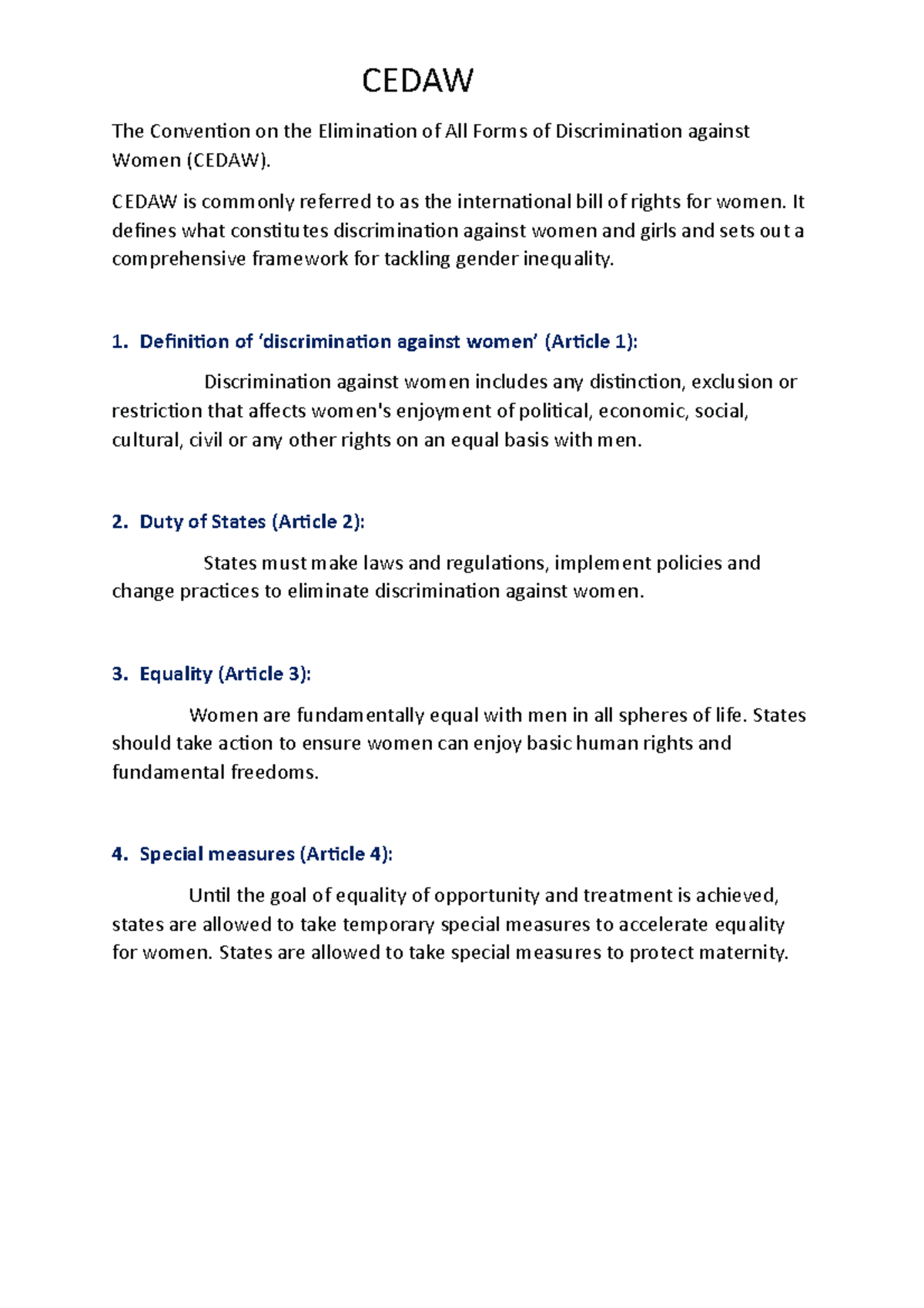 Cedaw - Human Rights and Humanitarian Law - CEDAW The Convention on the ...