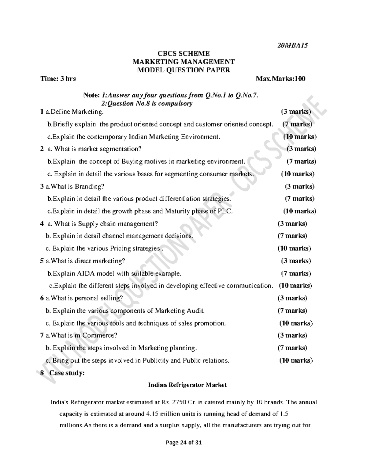 Marketing CBCS - 20MBA CBCS SCHEME MARKETING MANAGEMENT MODEL QUESTION ...