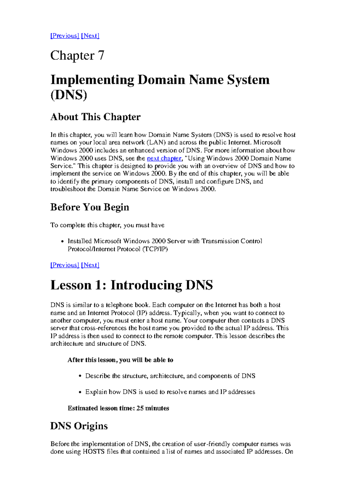 W2k net - Chapter 7 DNS - Notes - [Previous] [Next] Chapter 7 ...