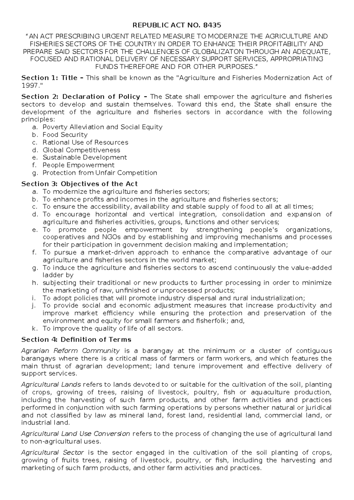 Module-3-RA8435 - REPUBLIC ACT NO. 8435 “AN ACT PRESCRIBING URGENT ...