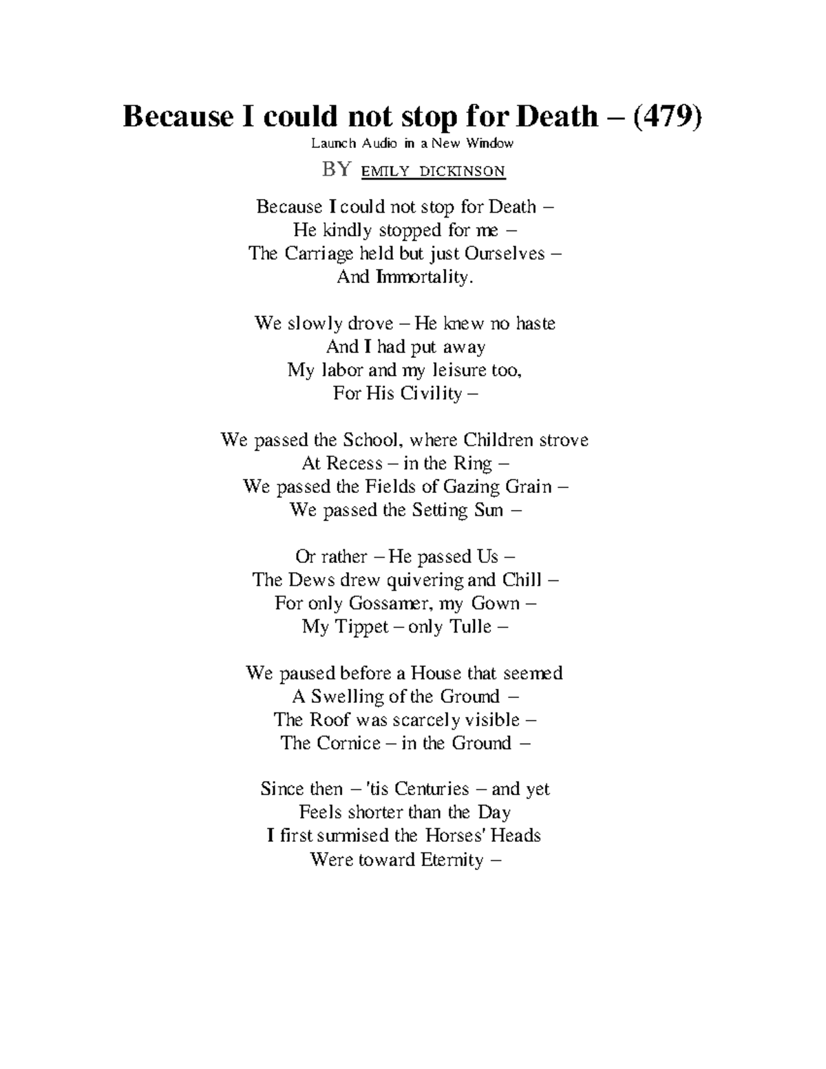 Because I Could Not Stop For Death By Emily Dickinson Creative
