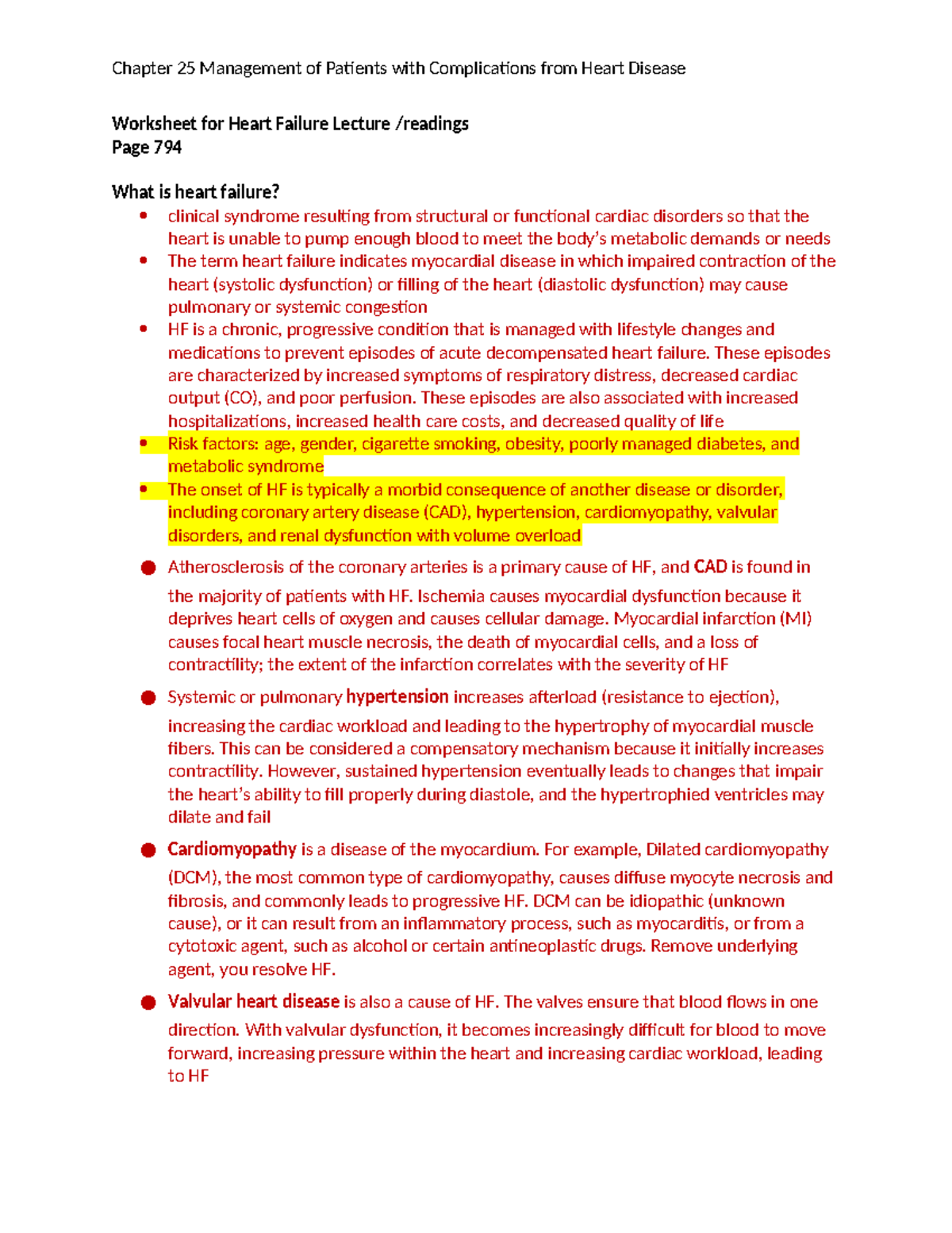 Chap. 25 HF copy - heart failure notes - Worksheet for Heart Failure ...