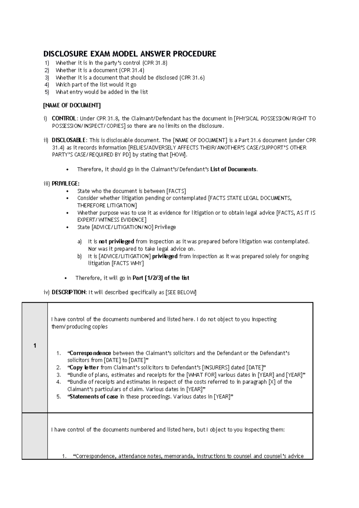 Disclosure Model Answer - DISCLOSURE EXAM MODEL ANSWER PROCEDURE ...