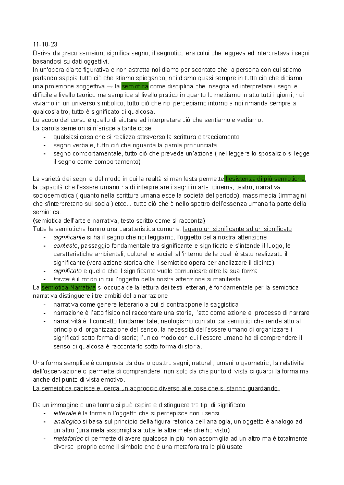 Semiotica dell'arte - 11-10- Deriva da greco semeion, significa segno ...