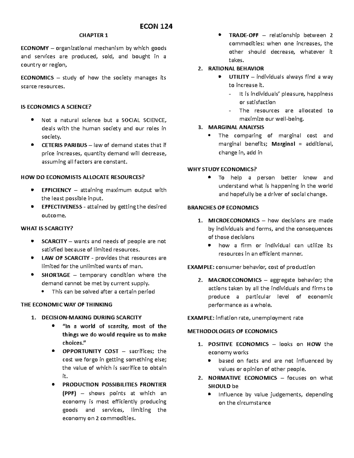 ECON 124 Chapter 1 3 - CHAPTER 1 ECONOMY – organizational mechanism by ...