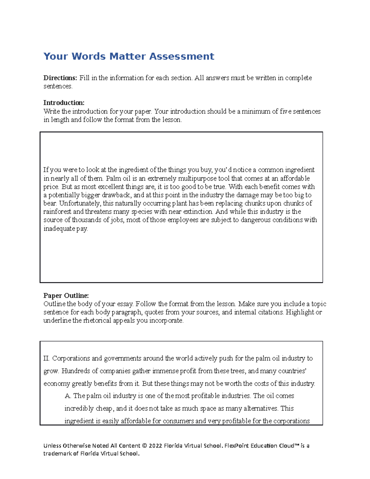 5.03 essay for english - Your Words Matter Assessment Directions: Fill ...
