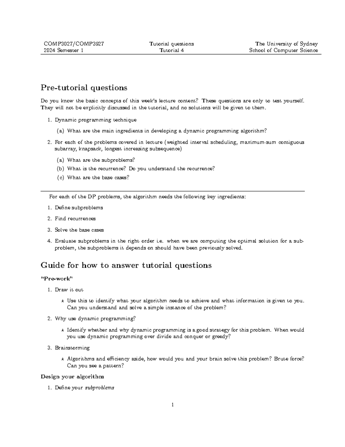 Tutorial 3 Tutorial 03 3x27 Solutions Comp3027 Comp3927 Tutorial Questions The
