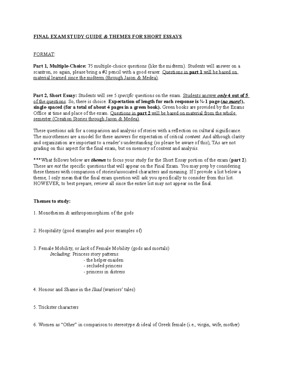 Final Exam Studdy Guide (2023) - FINAL EXAM STUDY GUIDE & THEMES FOR ...