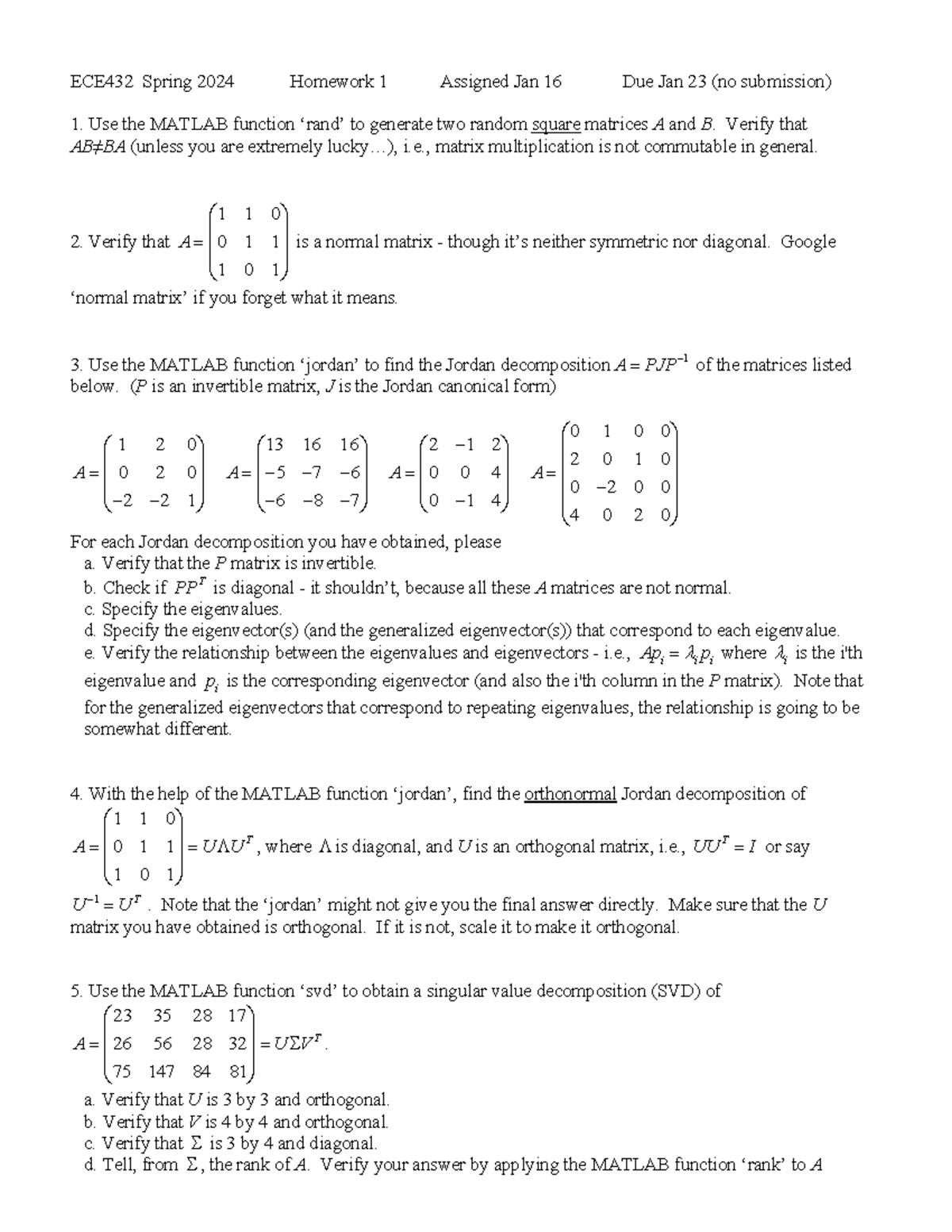 ECE432 HW1 - HW1 - ECE432 Spring 2024 Homework 1 Assigned Jan 16 Due ...