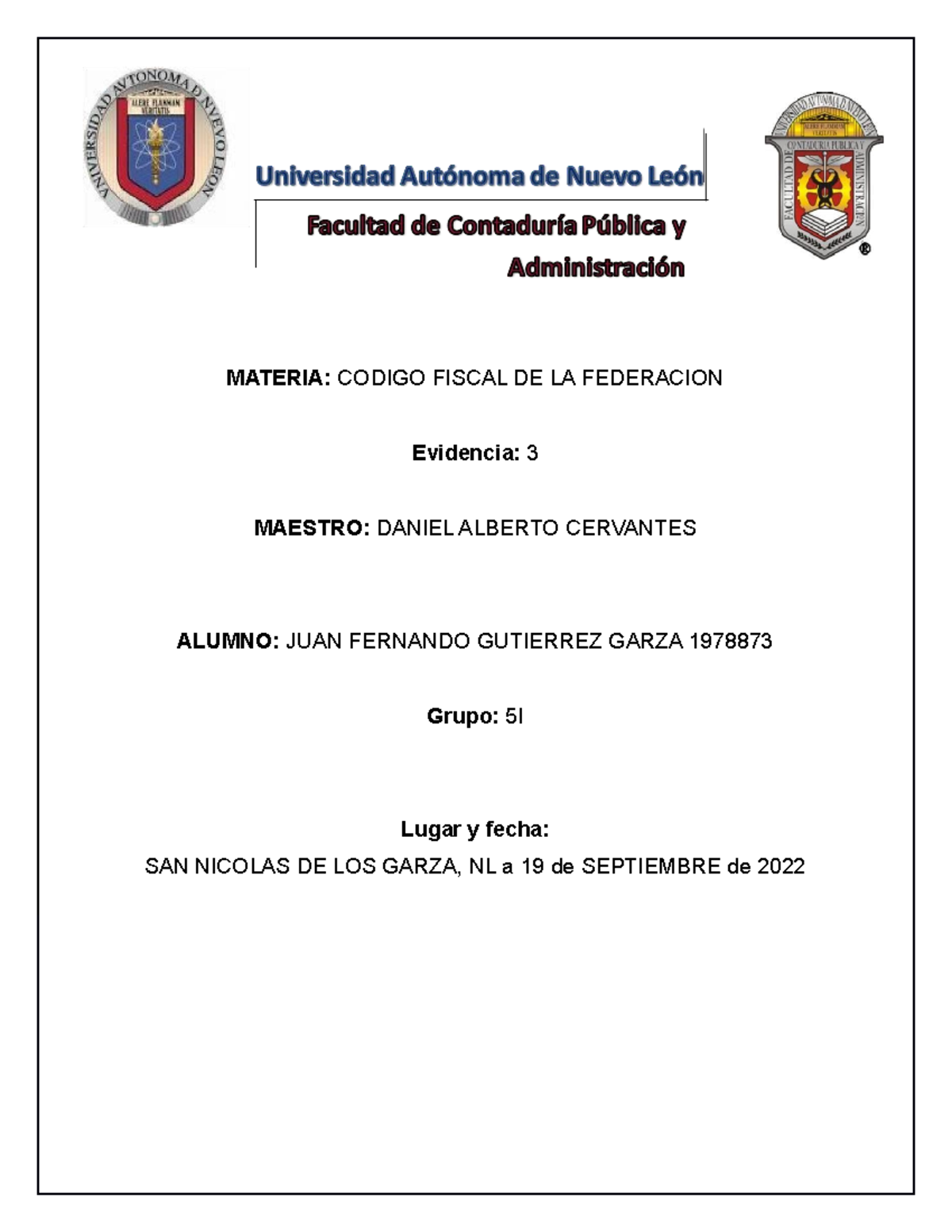 Der EV 3 JFGG 1 - JSJDNSKD - MATERIA: CODIGO FISCAL DE LA FEDERACION ...