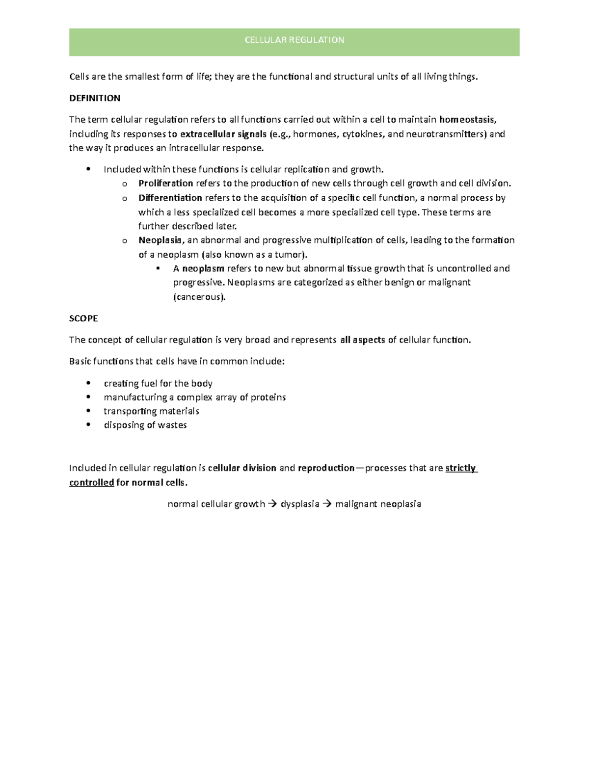 Cellular Regulation - 170 - Cells are the smallest form of life; they ...