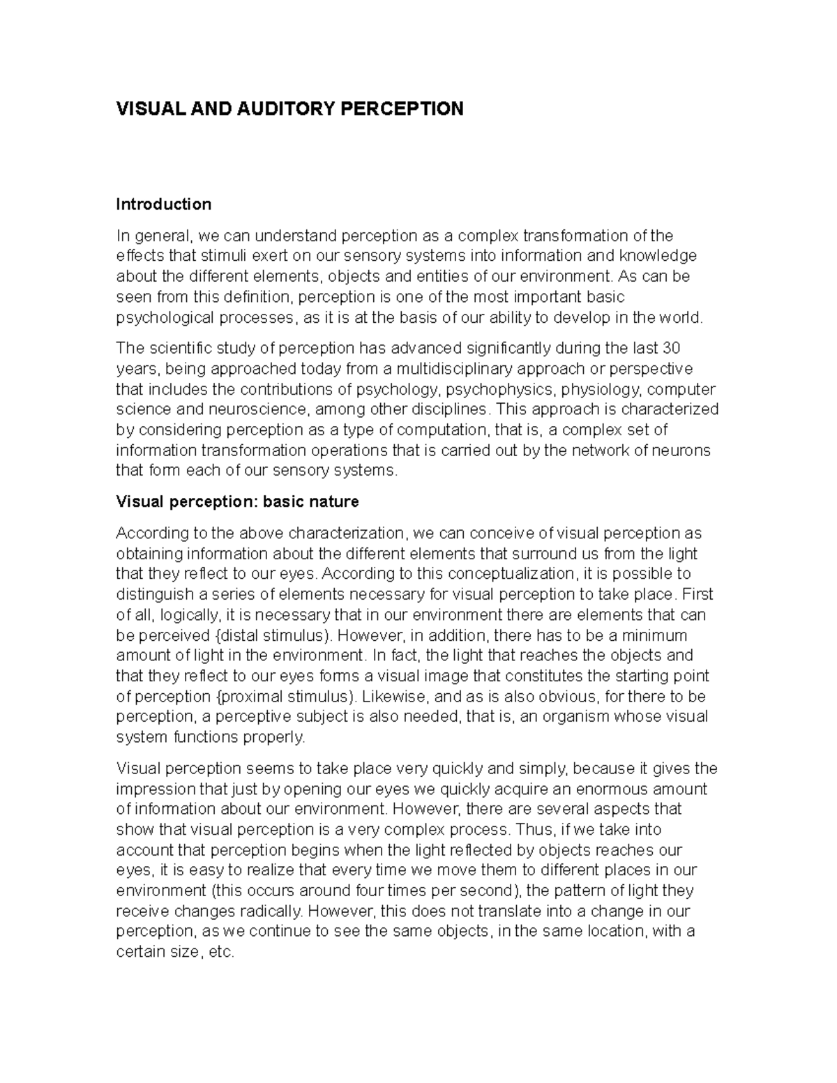 Visual and auditory perception - VISUAL AND AUDITORY PERCEPTION ...