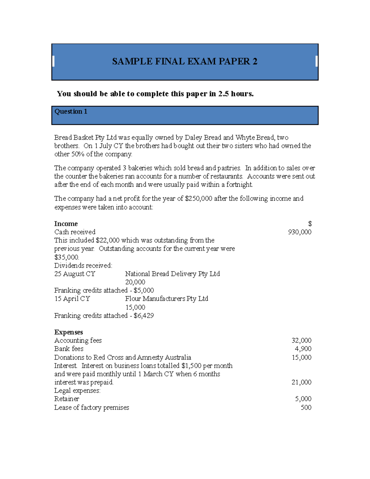 Sample Paper 2 - SAMPLE FINAL EXAM PAPER 2 You should be able to ...