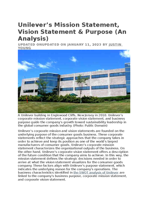 Unilever Operation Management - Unilever’s Corporate Social ...