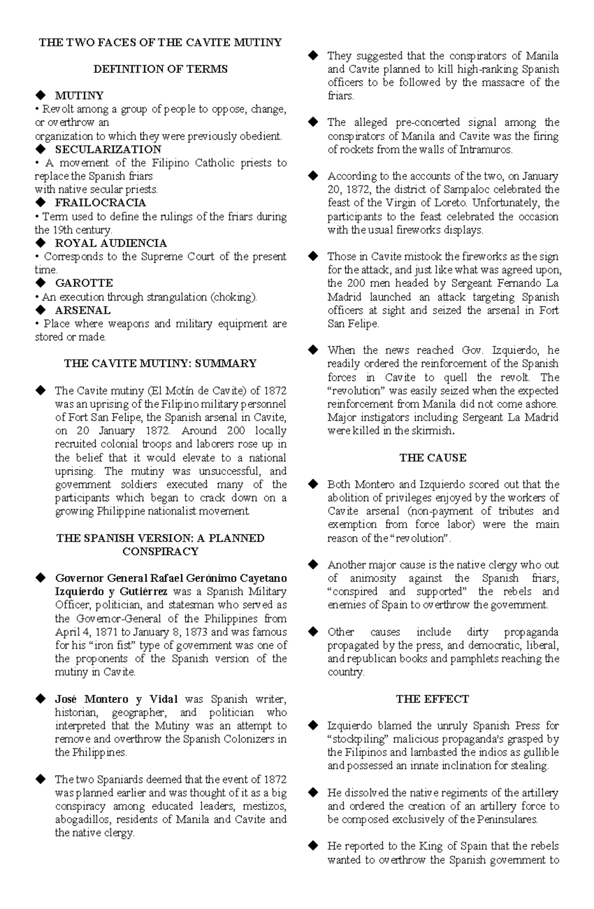 RPH Finals- Reviewer - HEHE - THE TWO FACES OF THE CAVITE MUTINY ...