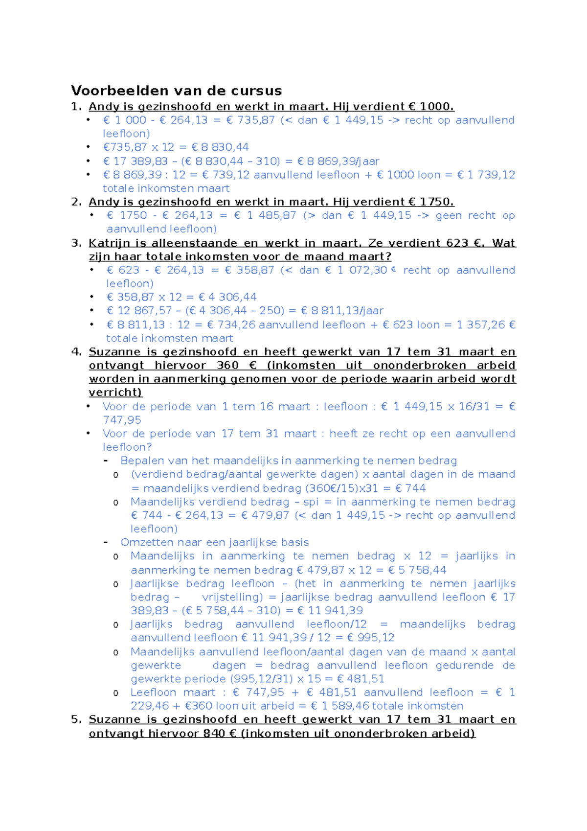 Oefeningen administratie - Voorbeelden van de cursus Andy is gezinshoofd en werkt in maart. Hij ...