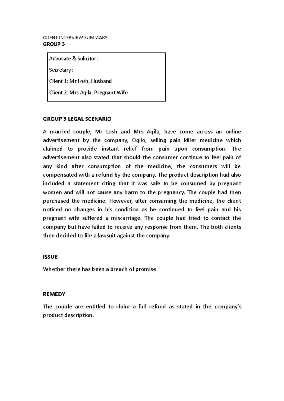 T3A&T3B Client Interview Summary - CLIENT INTERVIEW SUMMARY GROUP 3 ...