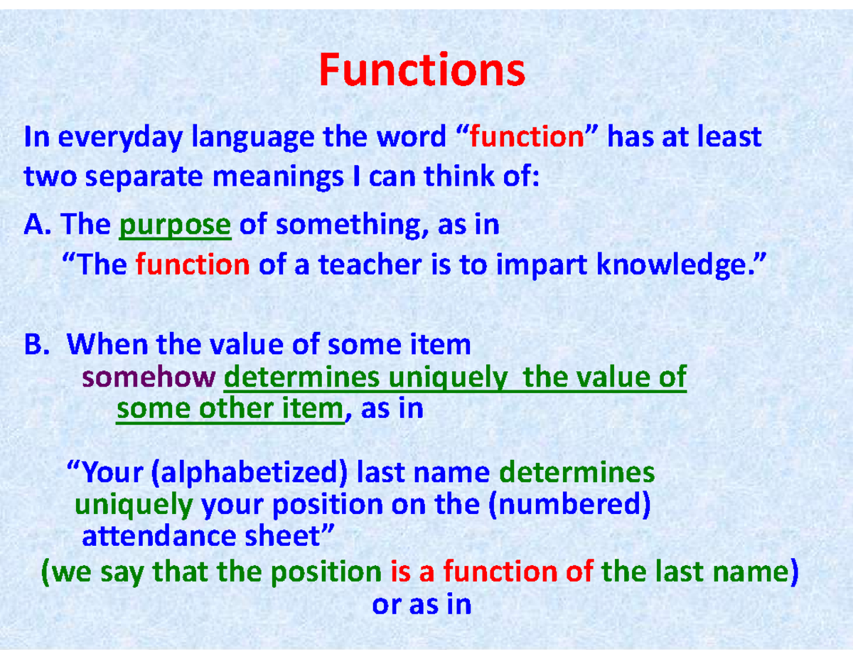 Lecture 1 Calculus Functions - Functions In everyday language the word ...