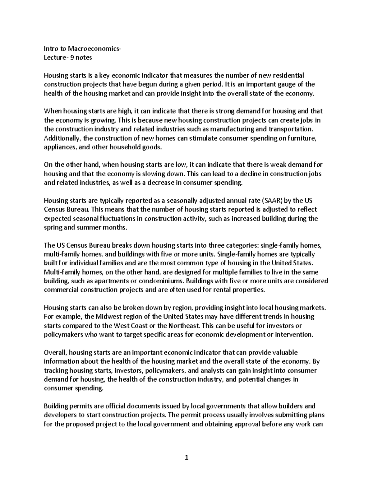 Intro To Macroeconomics Lecture 9 Notes 1 Intro To Macroeconomics Lecture 9 Notes Housing