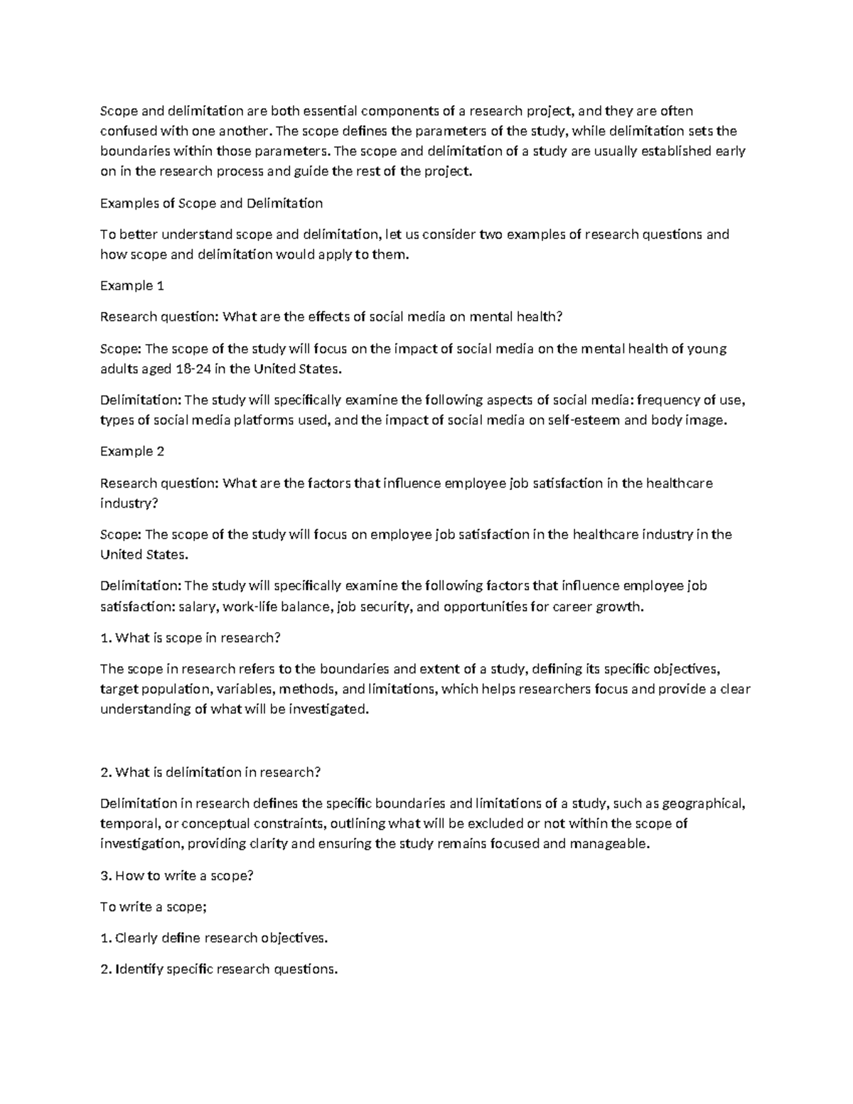 Scope and delimitation are both essential components of a research ...