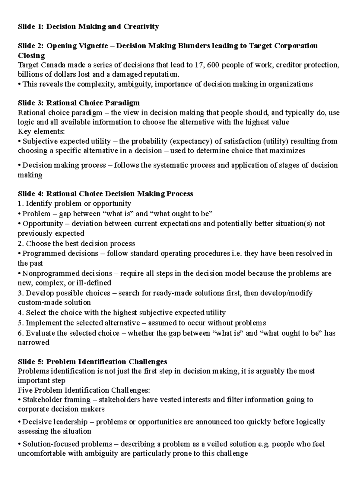 Chapter 7 Slide Notes - Slide 1: Decision Making and Creativity Slide 2 ...