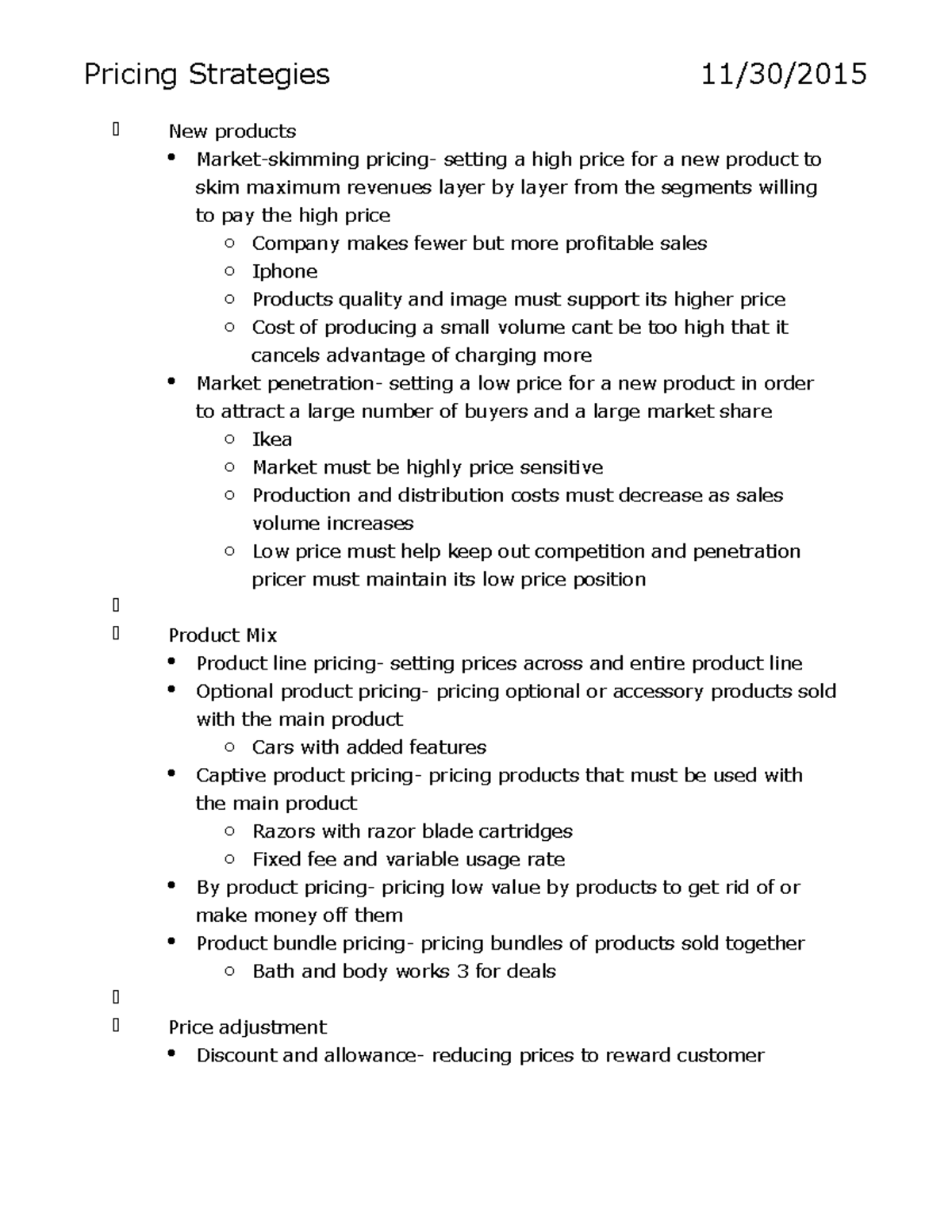 Chapter 11 - Summary Principles of Marketing - Pricing Strategies 11/30 ...
