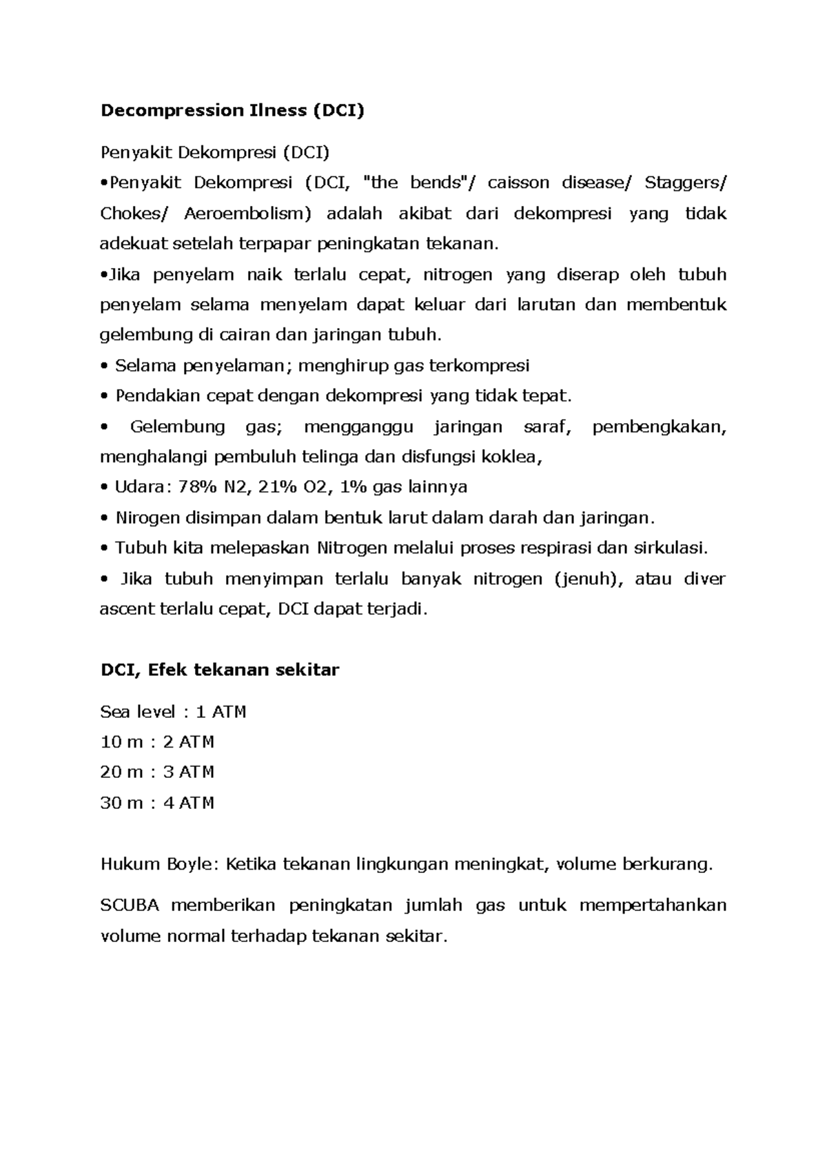 Diving Compression Syndrome - Decompression Ilness (DCI) Penyakit ...