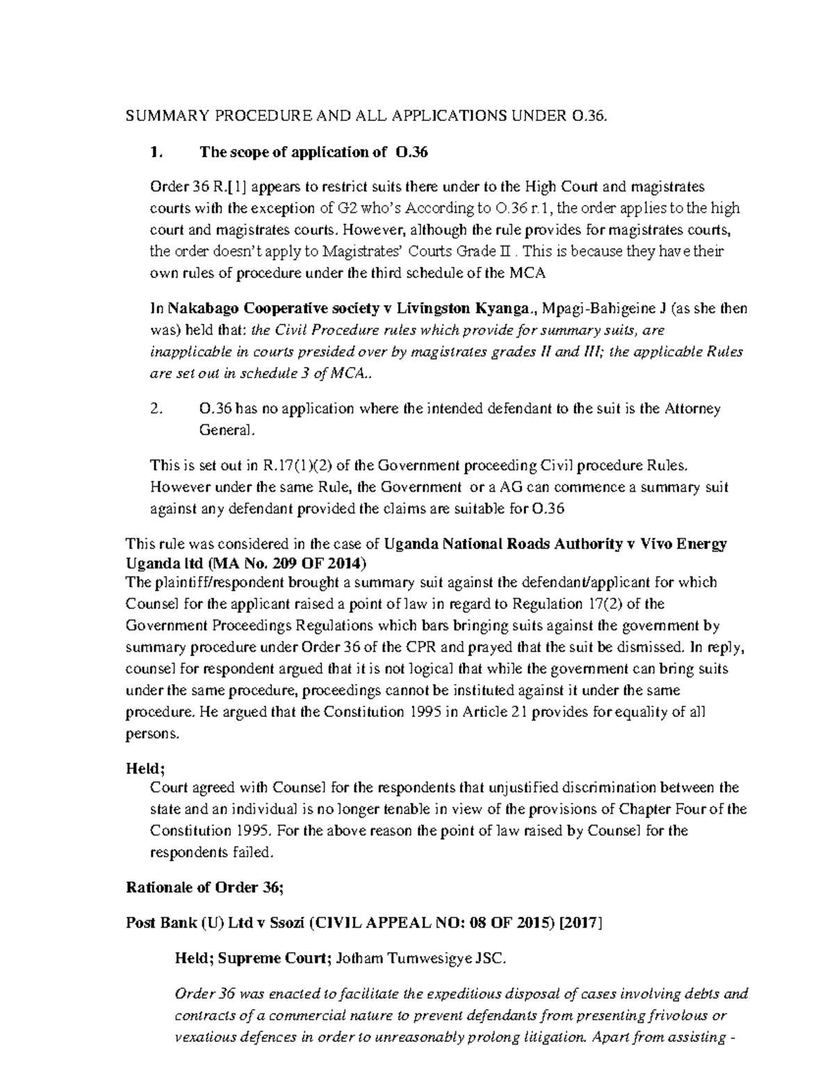Civil Procedure 2 kyaze - SUMMARY PROCEDURE AND ALL APPLICATIONS UNDER ...