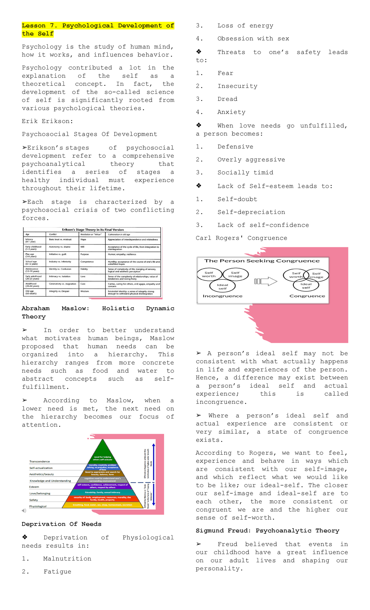 UTS Unit 1 Lesson 7 Psychological - Understanding The Self - TIP - Studocu