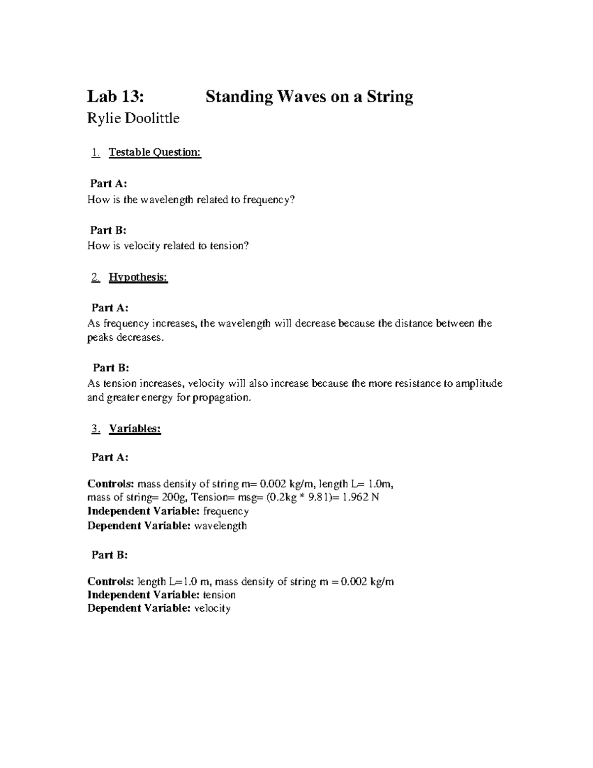 Lab 13 Standing waves on a string - Lab 13 : Standing Waves on a String ...