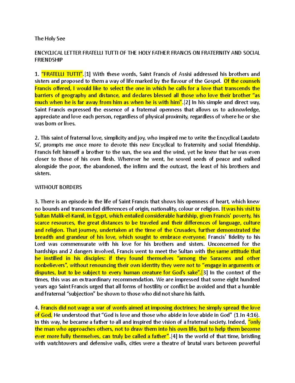 Fratelli Tutti - The Holy See ENCYCLICAL LETTER FRATELLI TUTTI OF THE ...