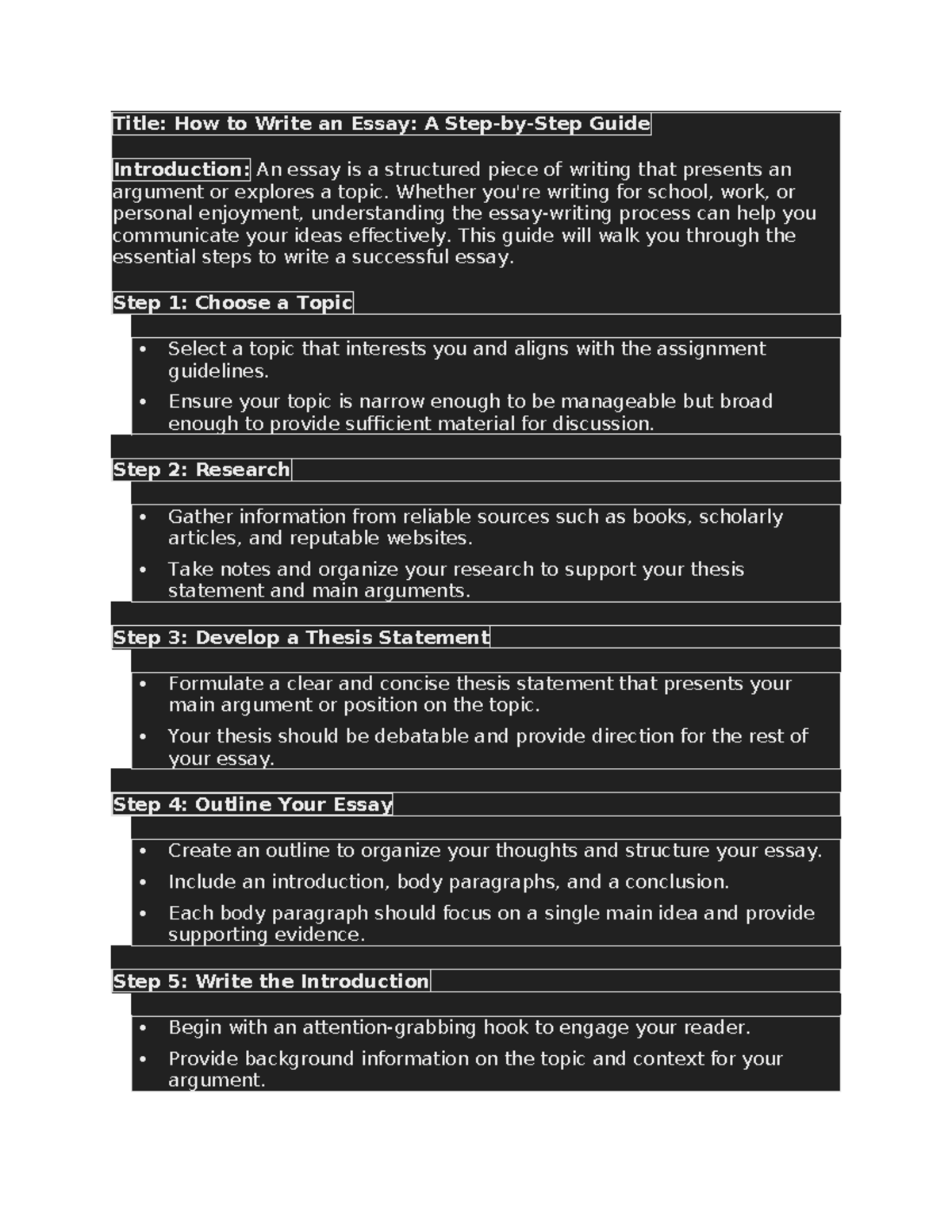 Essay Guide - Title: How to Write an Essay: A Step-by-Step Guide ...