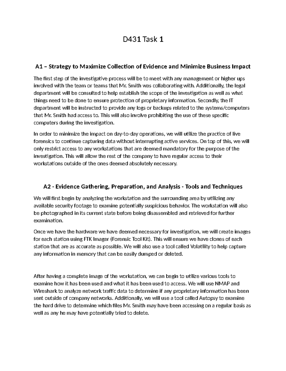 Placeholder D431 Task 1 - D431 Task 1 A1 – Strategy to Maximize ...
