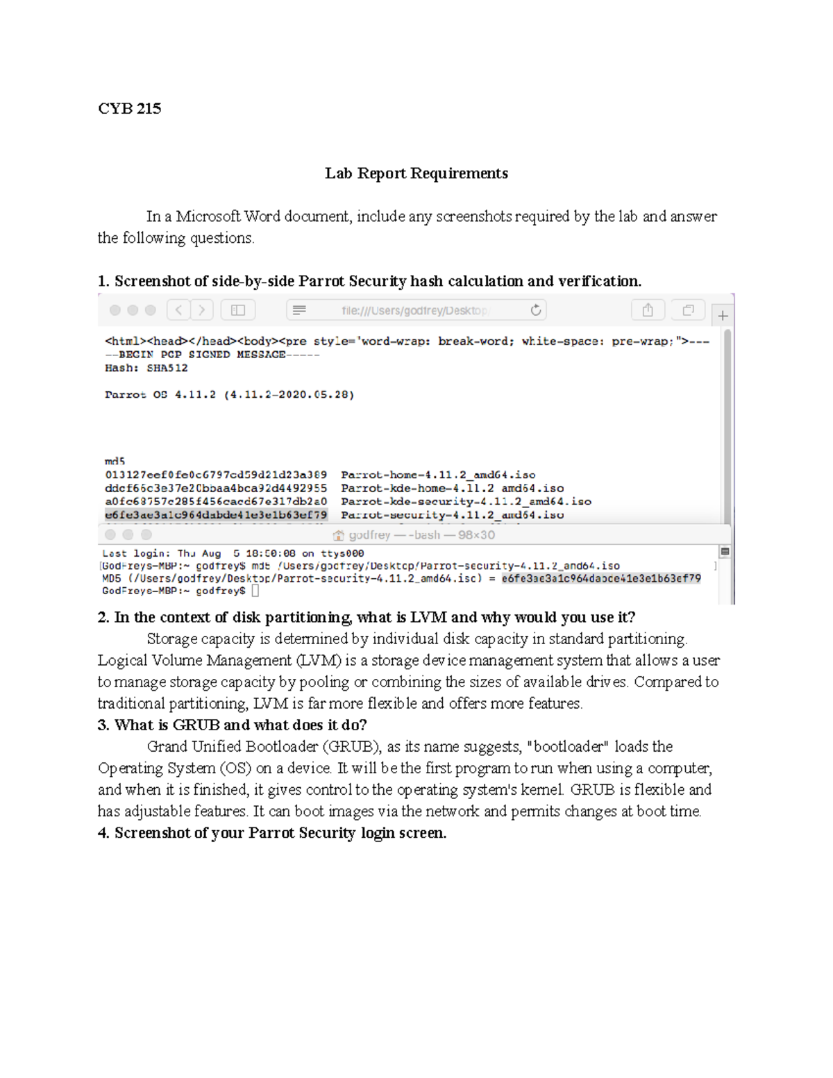 CYB215 Lab Report Week1 - CYB 215 Lab Report Requirements In a ...