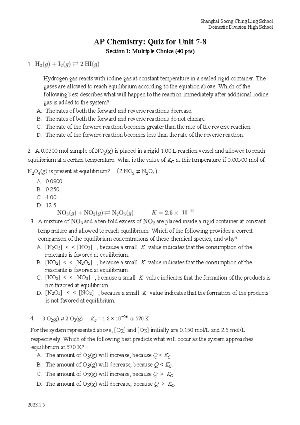 AP Chem Quiz U7-8 - wish this can help you - Domestic Division High ...