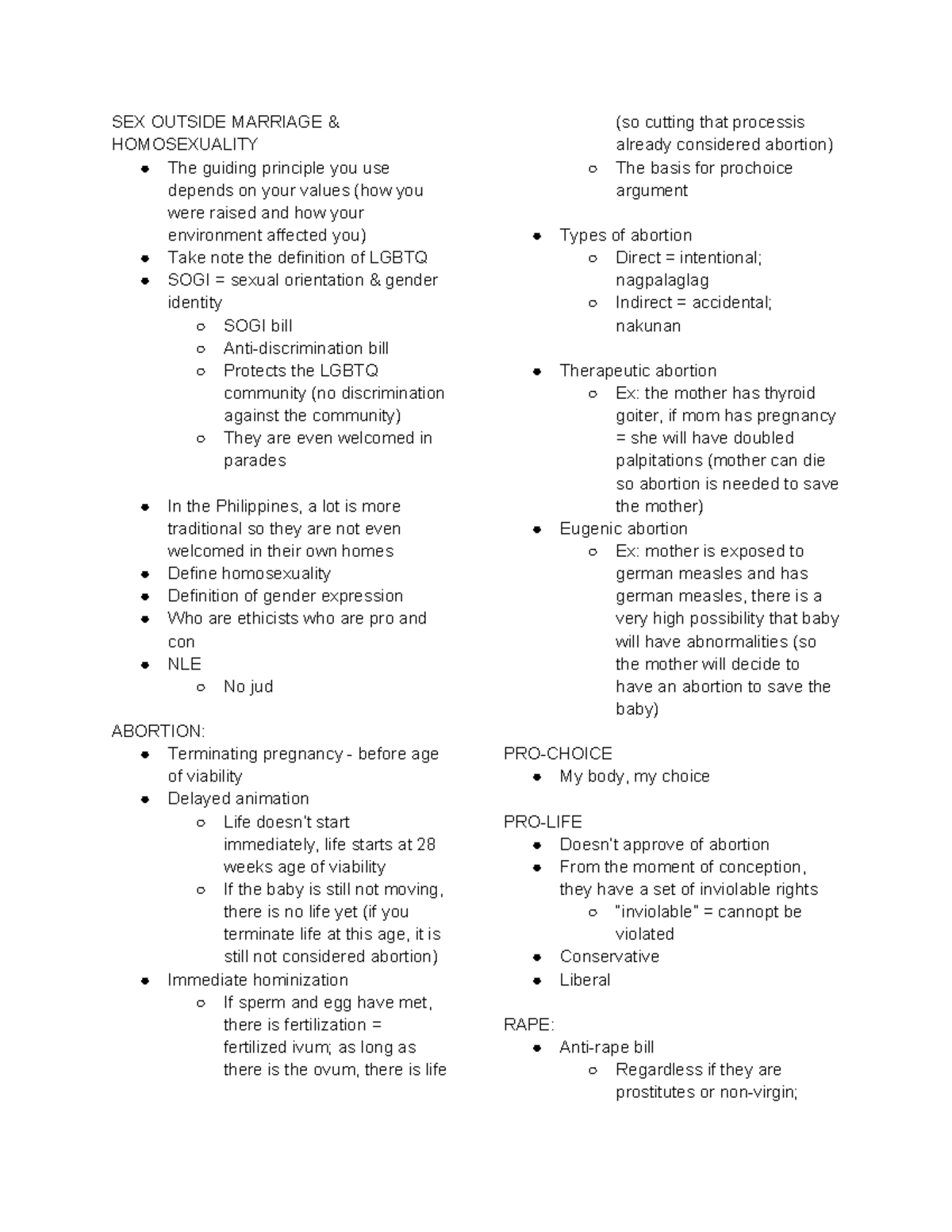 Bioethics Notes From Presentation Sex Outside Marriage And Homosexuality The Guiding Principle
