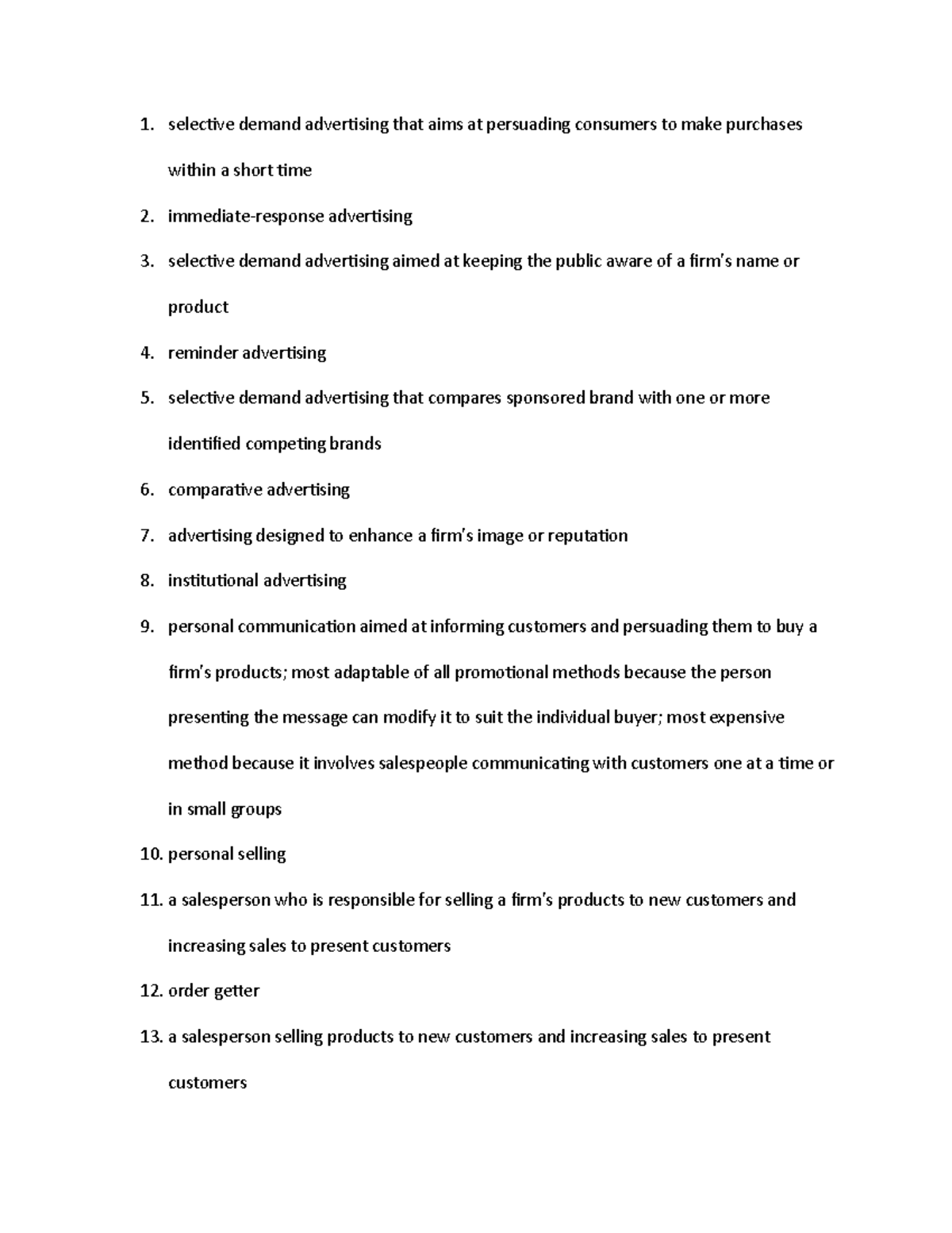 Busmgt 500 31 - notes - selective demand advertising that aims at ...