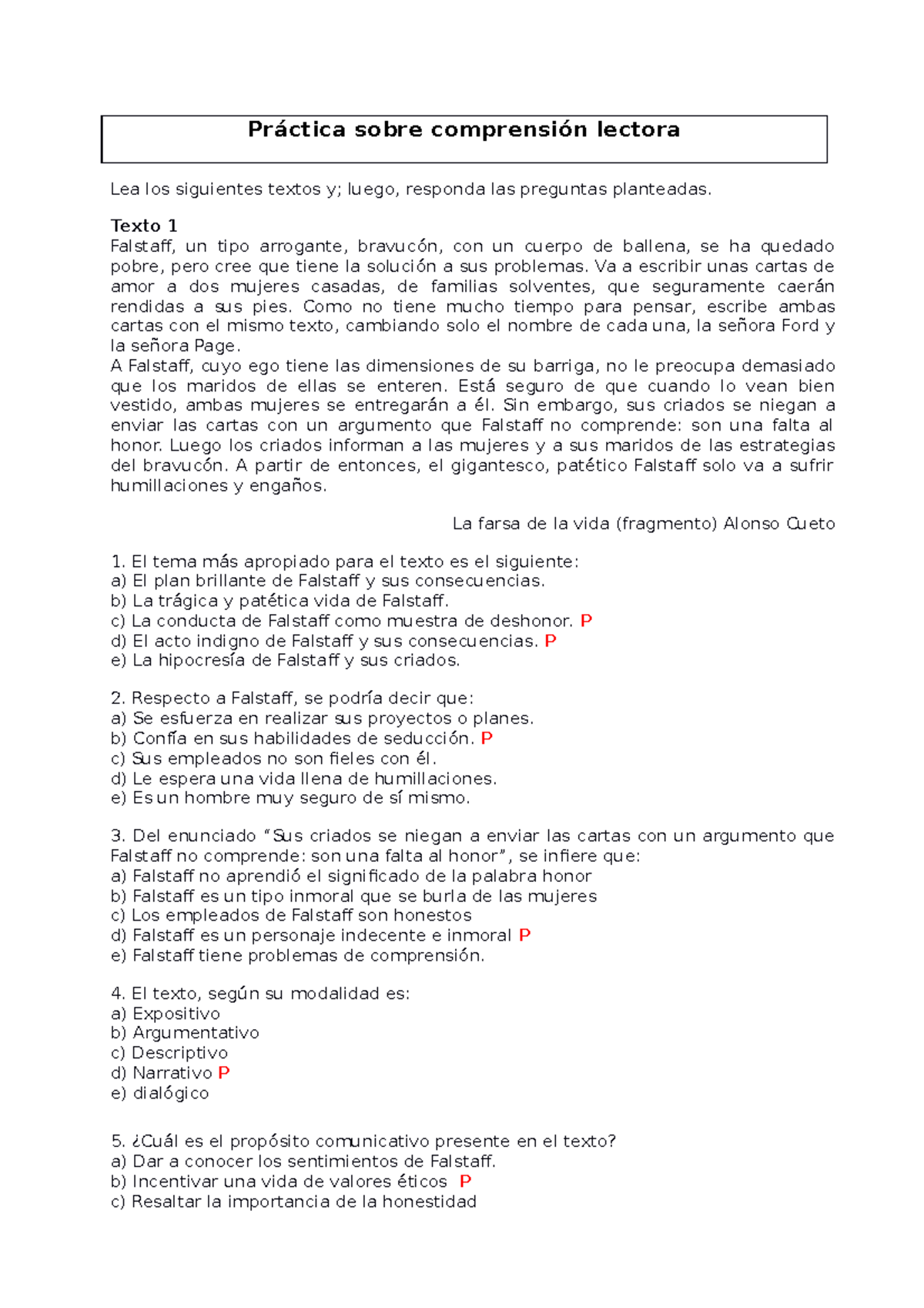 Taller DE Lectura Práctica - Práctica sobre comprensión lectora Lea los ...