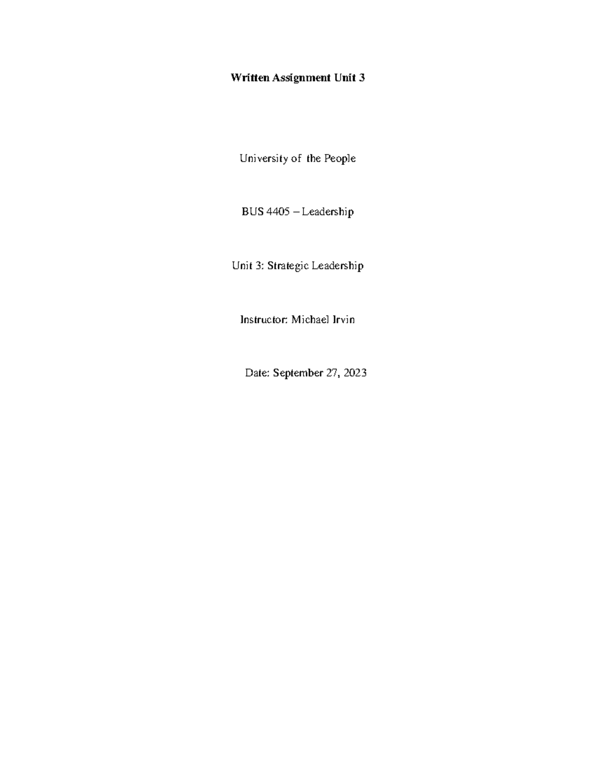 BUS 4405- Written Assignment-Unit 3 - Written Assignment Unit 3 University of the People BUS ...