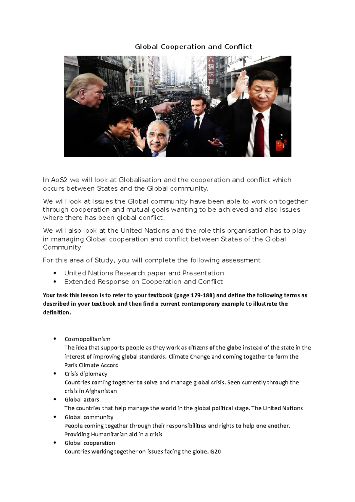 Global Cooperation and Conflict in Modern Society - Global Cooperation ...