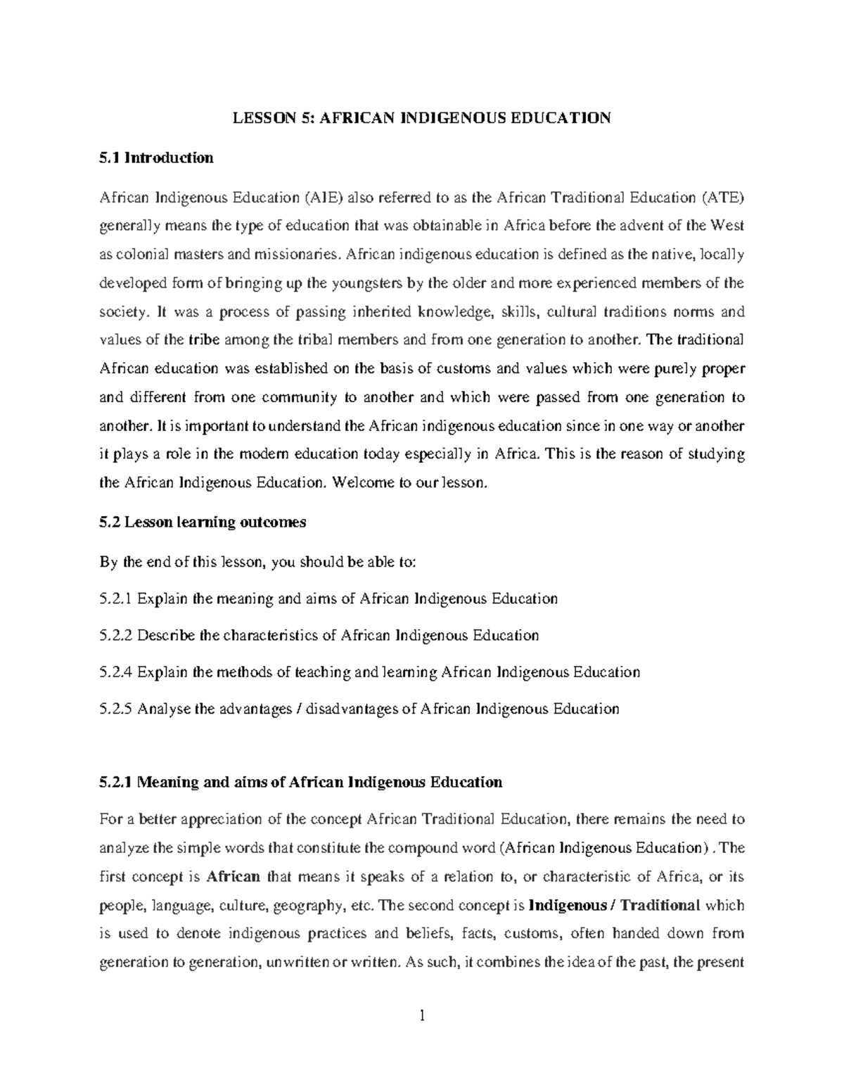 Lesson 5 African Indigenious Education - LESSON 5: AFRICAN INDIGENOUS ...