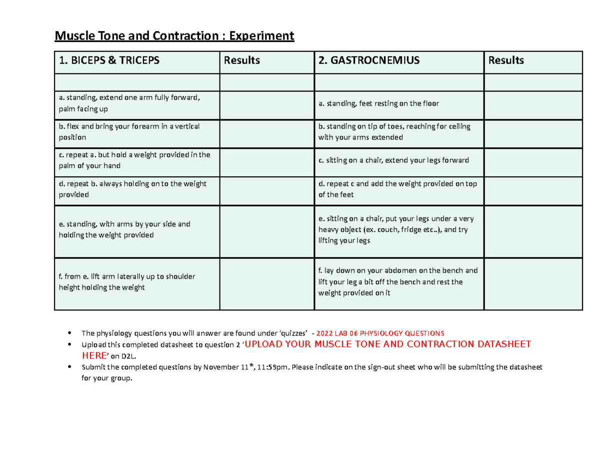Lab 6 Muscle Tone and Contraction physiology experiment - BIO1506EL ...