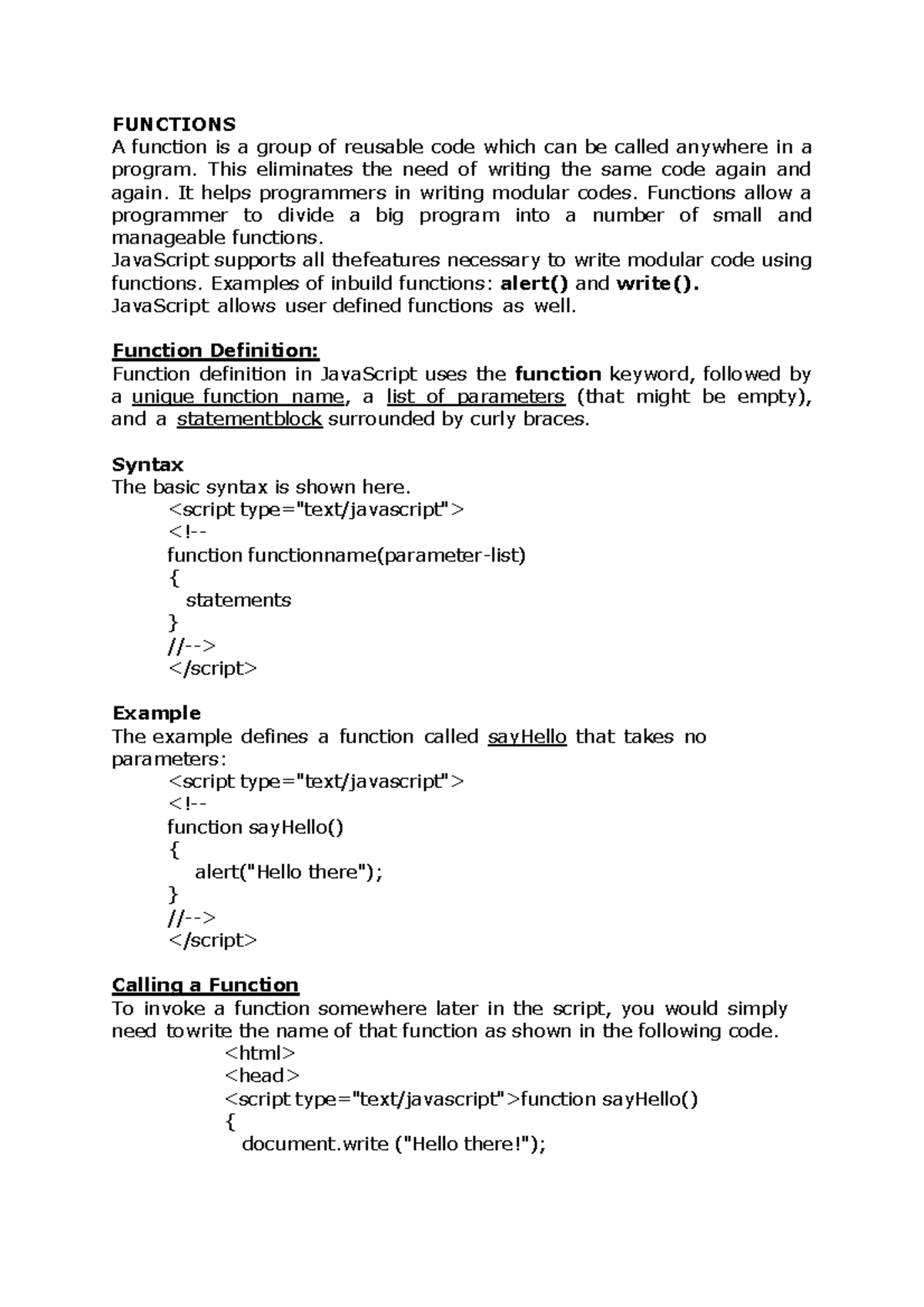 Lesson 4a Java Script Functions And Events Functions A Function Is A 6526