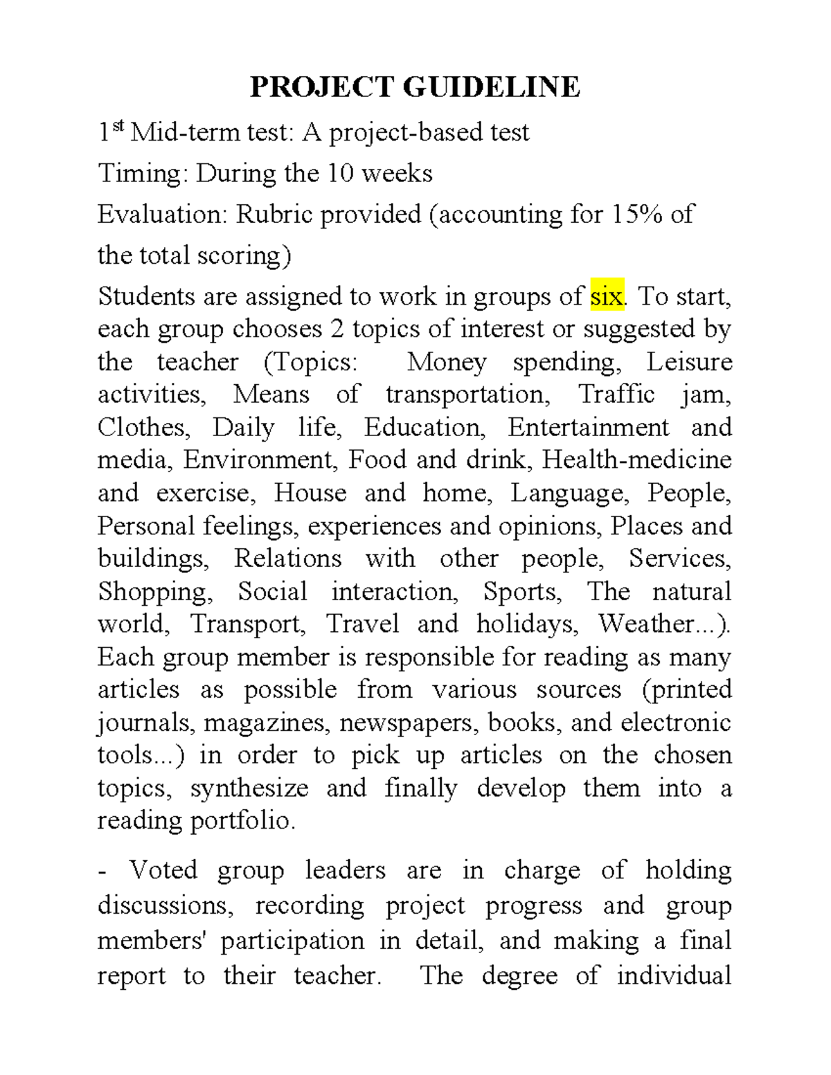 Project Guideline-E3 - PROJECT GUIDELINE 1 st Mid-term test: A project ...