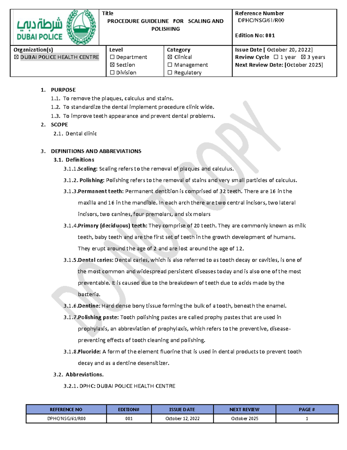 61.- Procedure- Guideline-FOR- Scaling-AND- Polishing - REFERENCE NO ...