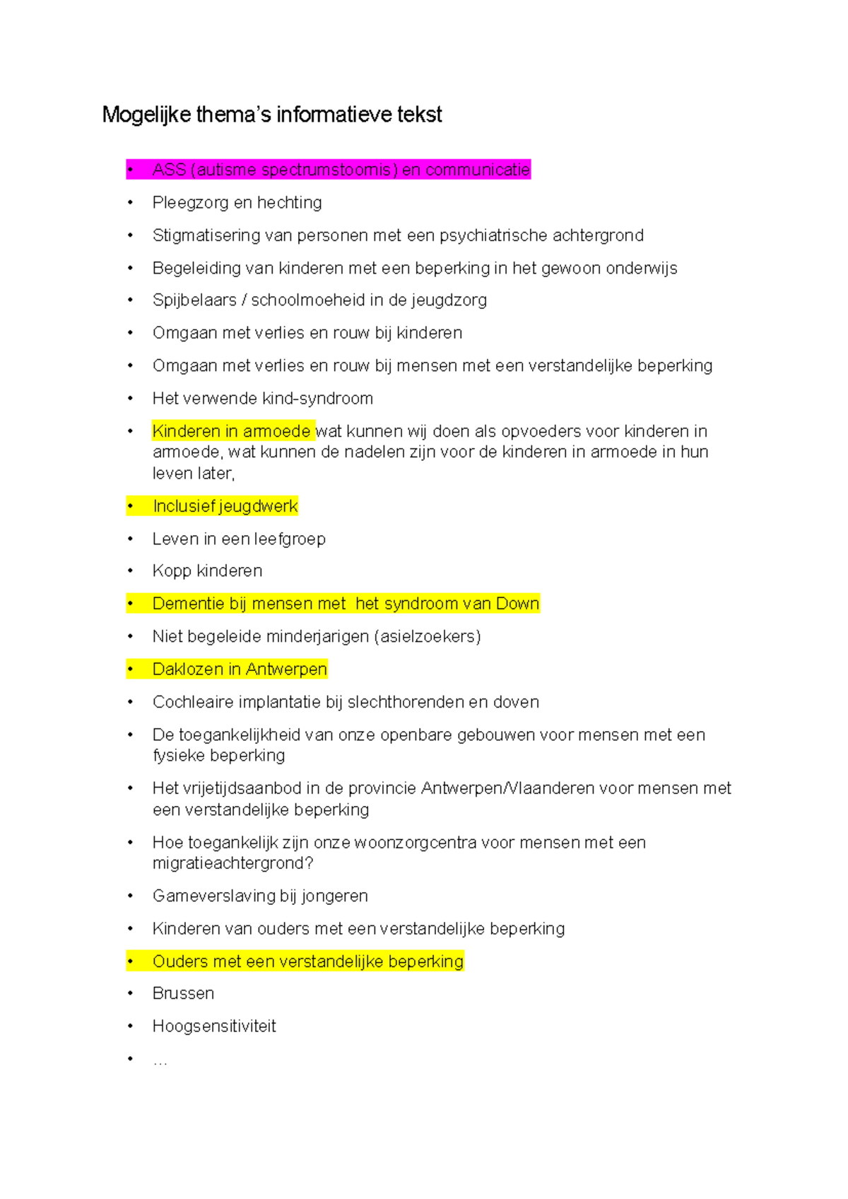 Mogelijke themas informatieve tekst - .. - Studocu