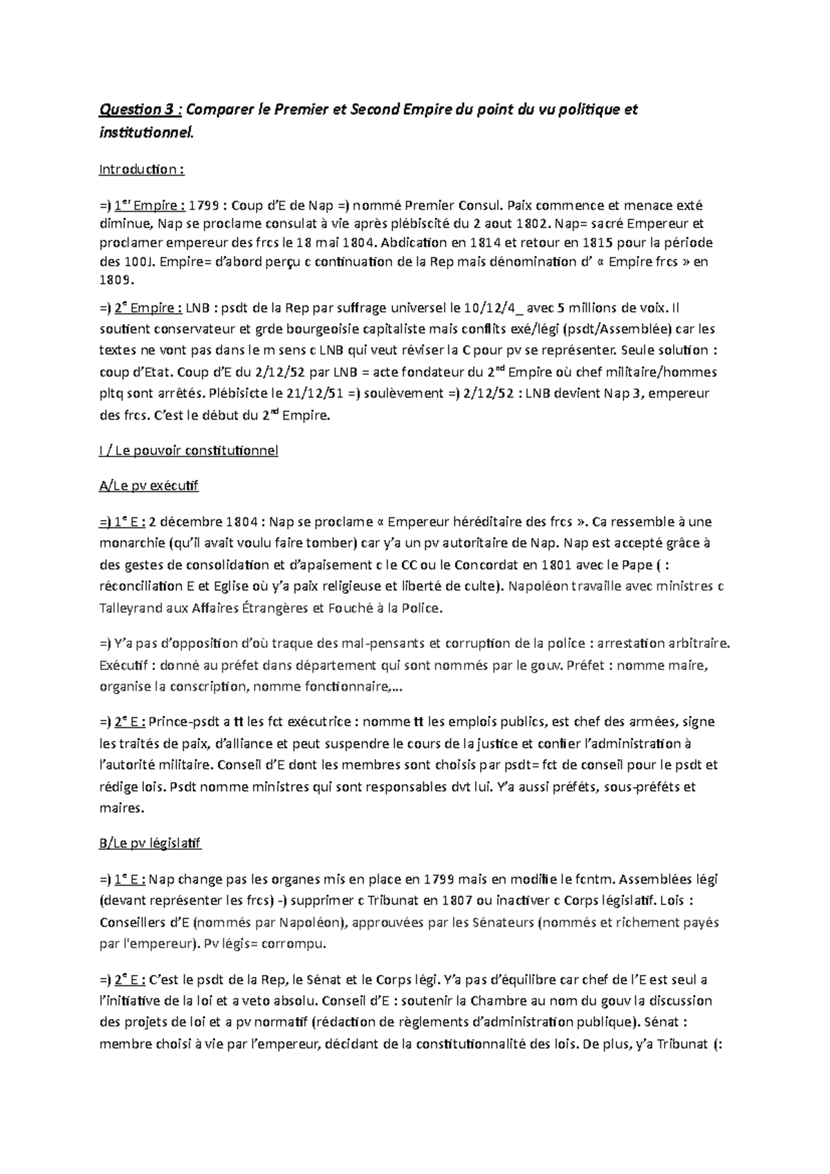 Question 3 : Comparer le Premier et Second Empire du point du vu ...