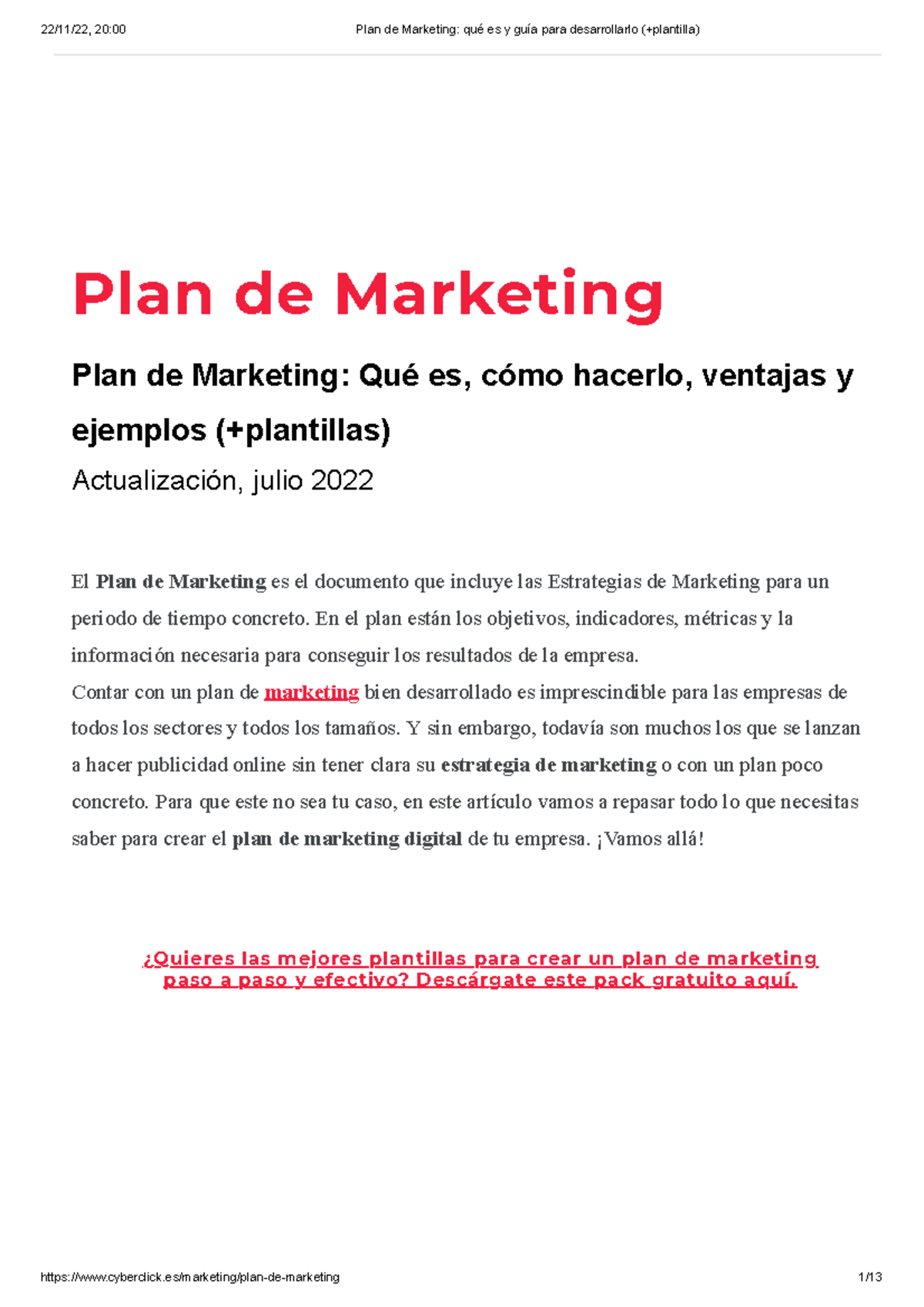 Plan de Marketing qué es y guía para desarrollarlo (+plantilla) - El Plan de Marketing es el ...
