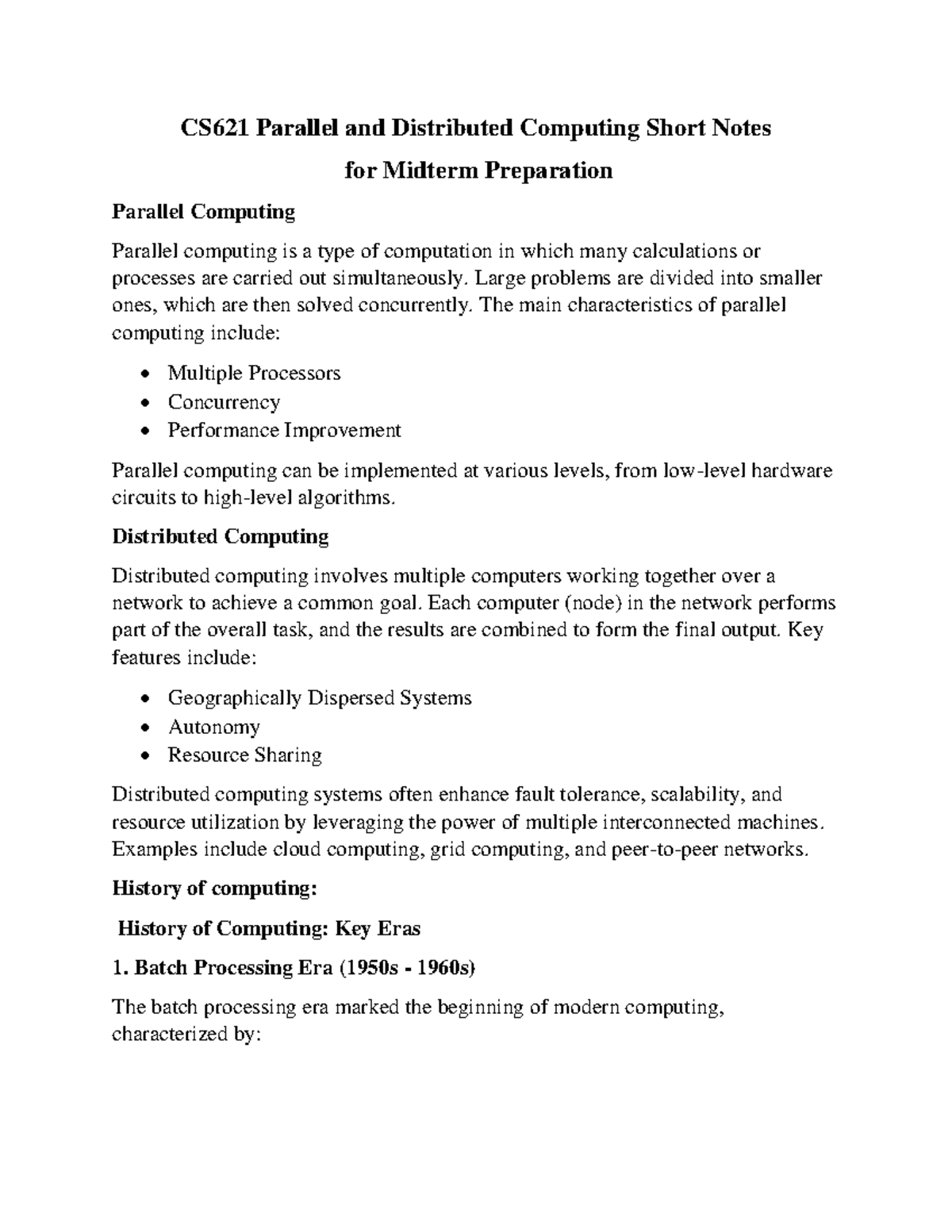 Short notes CS621 Parallel Computing [mid lecs] - CS621 Parallel and ...